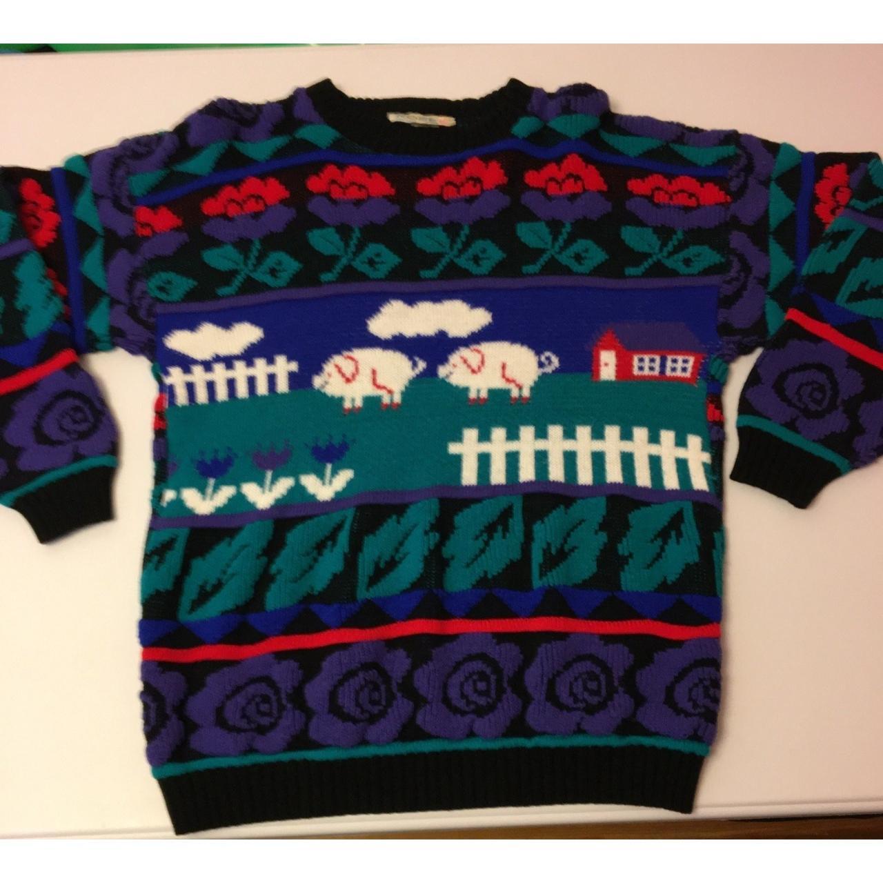 Vintage Novelty Sweater Pig Farm Mom Twee Kidcore... - Depop