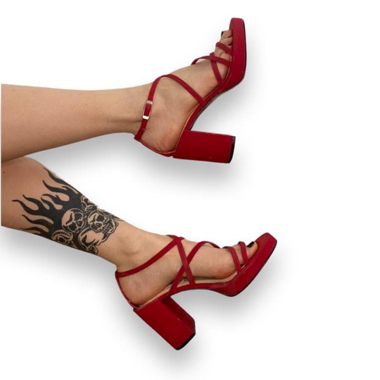 Vintage Mixit Platform Heel 90’s red strappy... - Depop