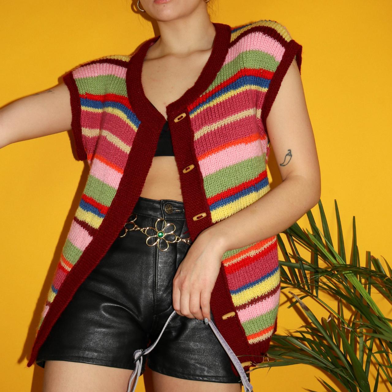 Handmade rainbow knit vest🌸 - size not labelled -... - Depop