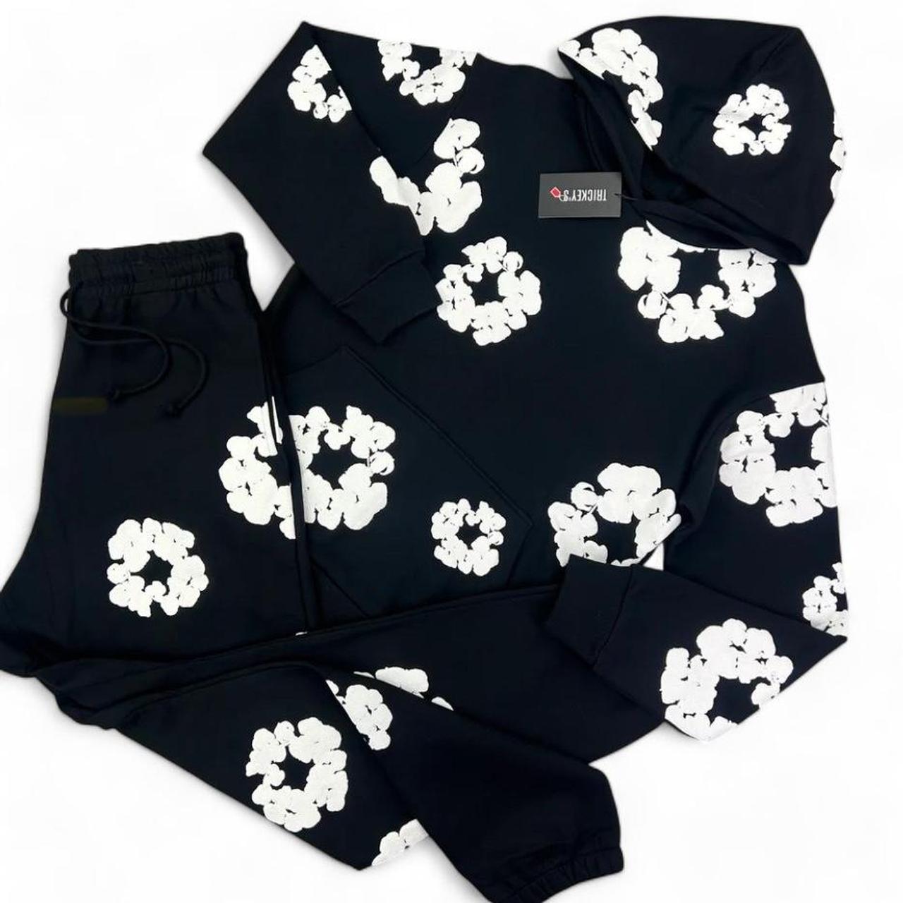 Black and White Denim tear tracksuit (Just top hoodie) - Depop