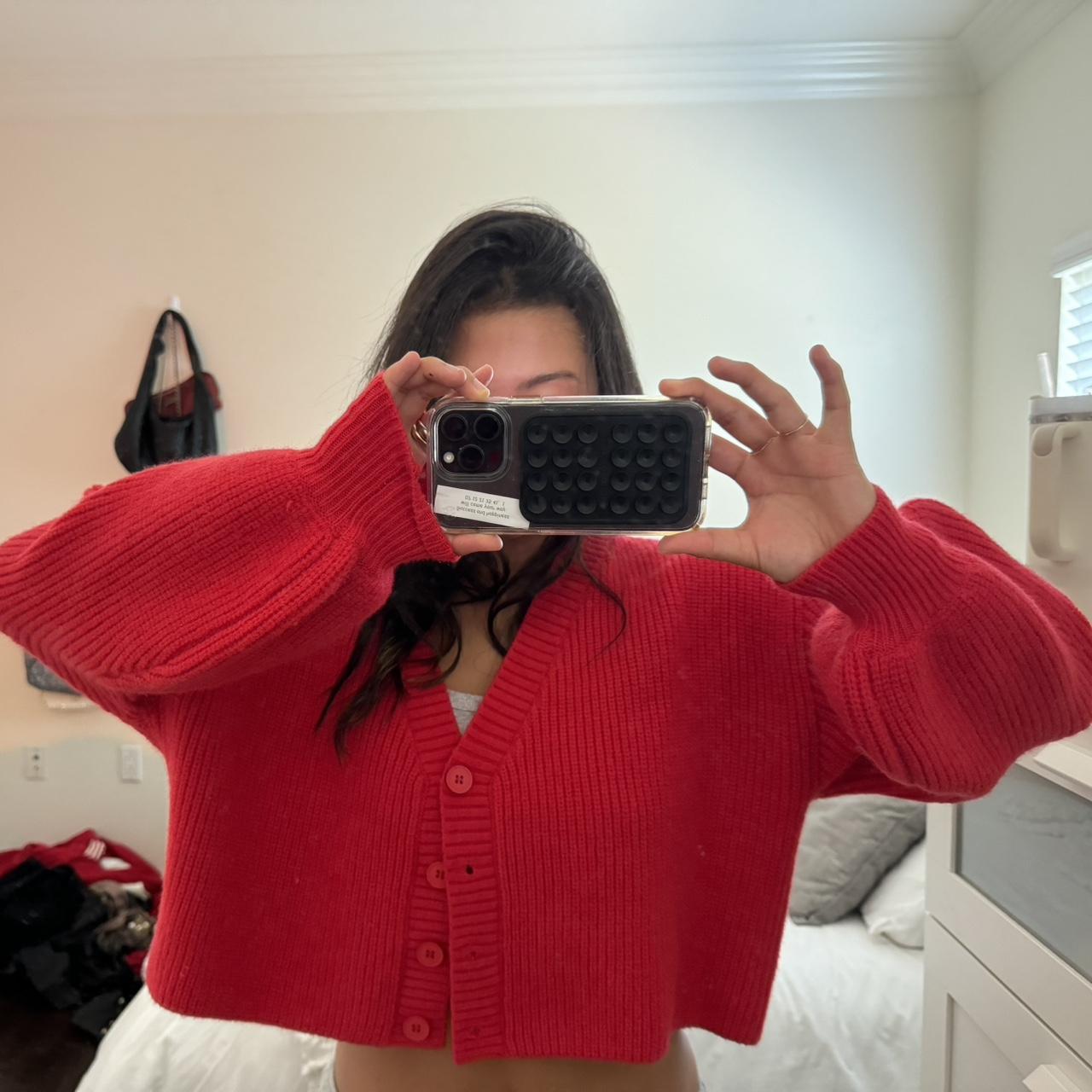 Red knit Edikted cardigan - Depop