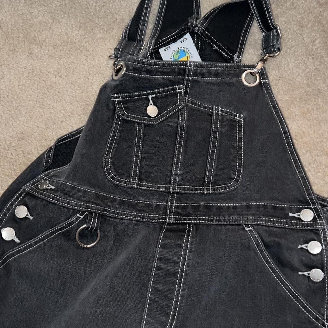 UNIF Women's Black and Silver Dungarees-overalls | Depop