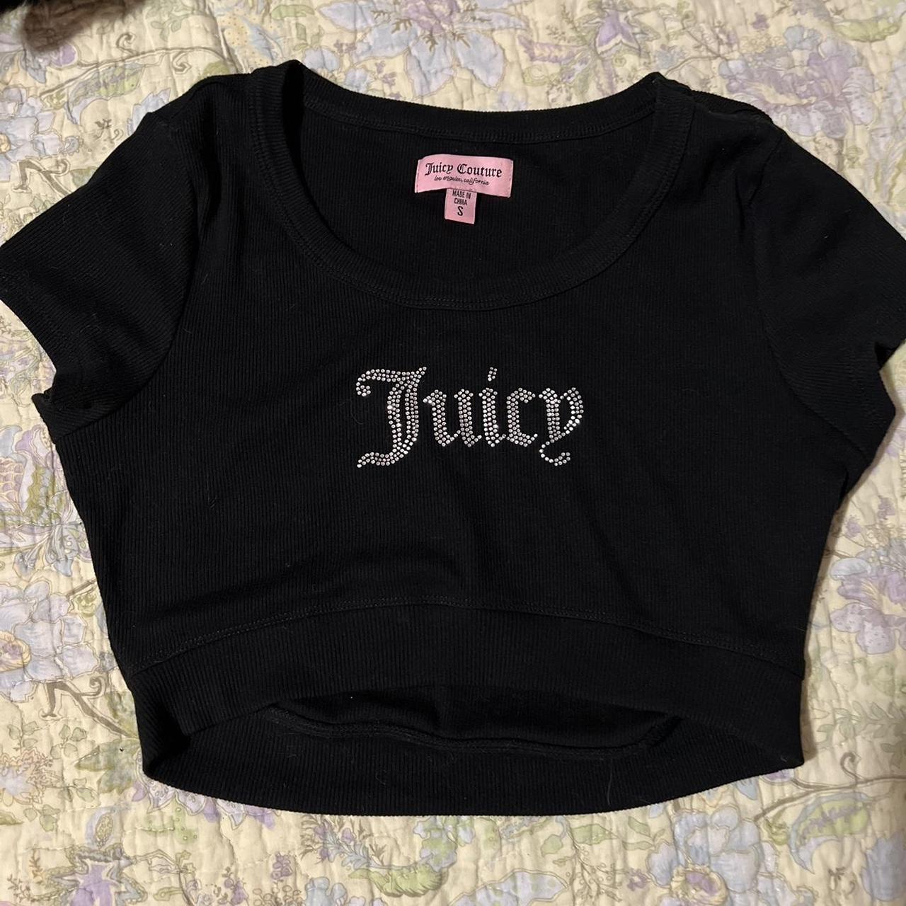 Black Juicy Couture rhinestone cropped top -Size... | Depop