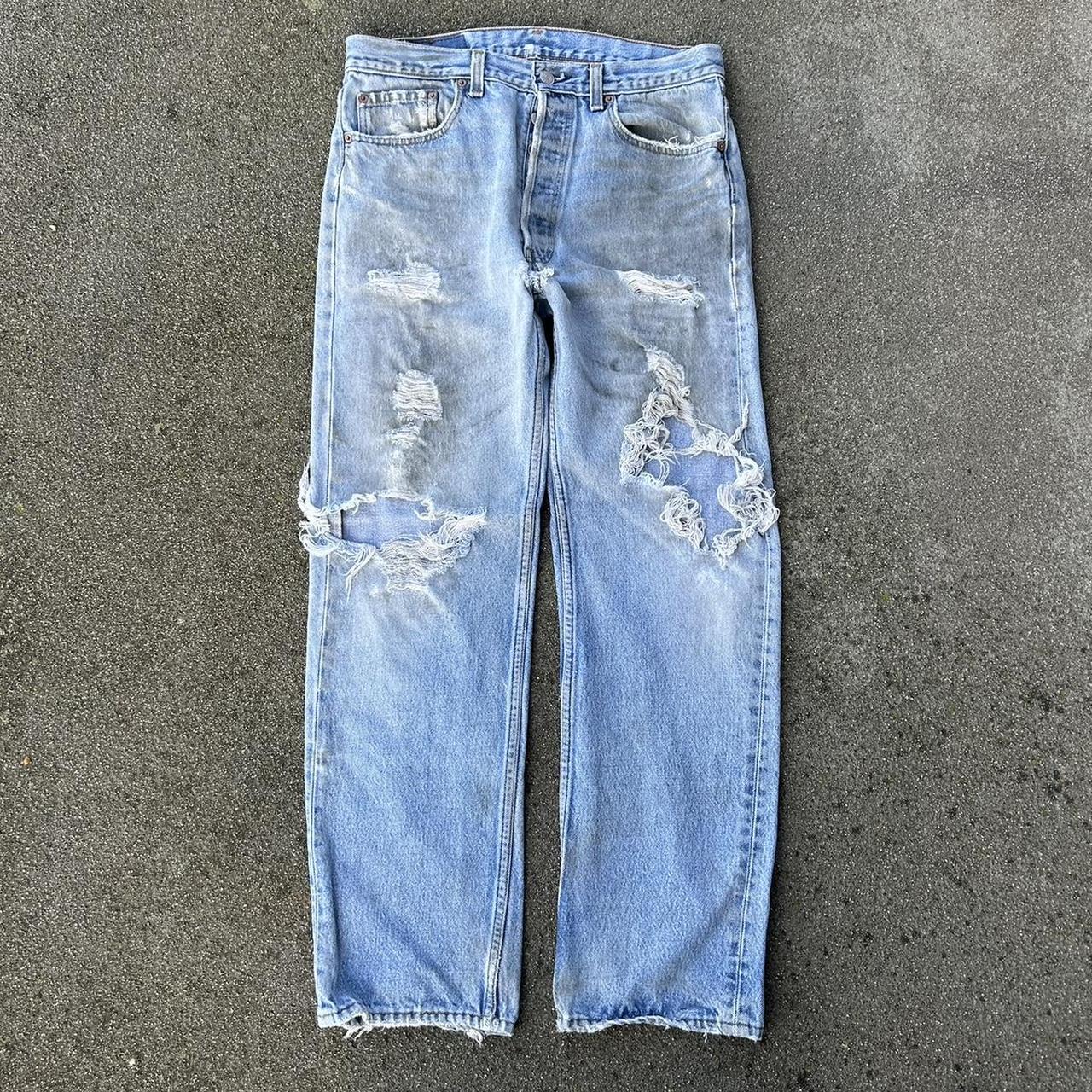 Vintage 90s Levi’s 501 Thrashed Distressed Ripped... - Depop