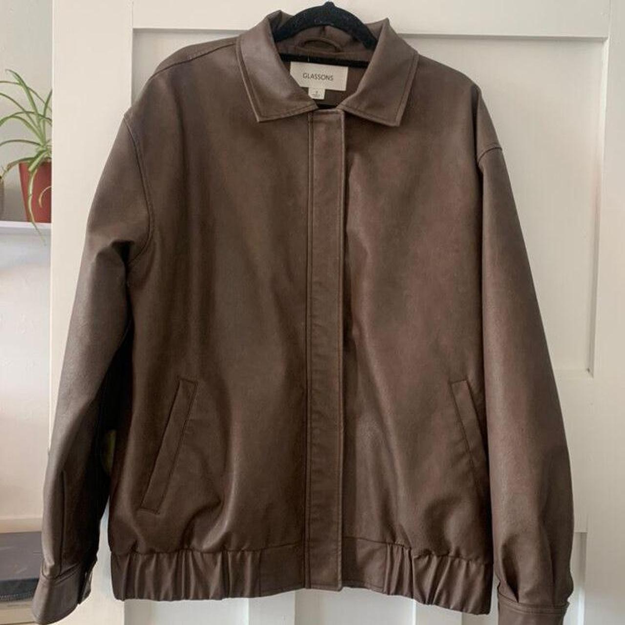 Glassons Brown Waxed Bomber Jacket Faux... - Depop
