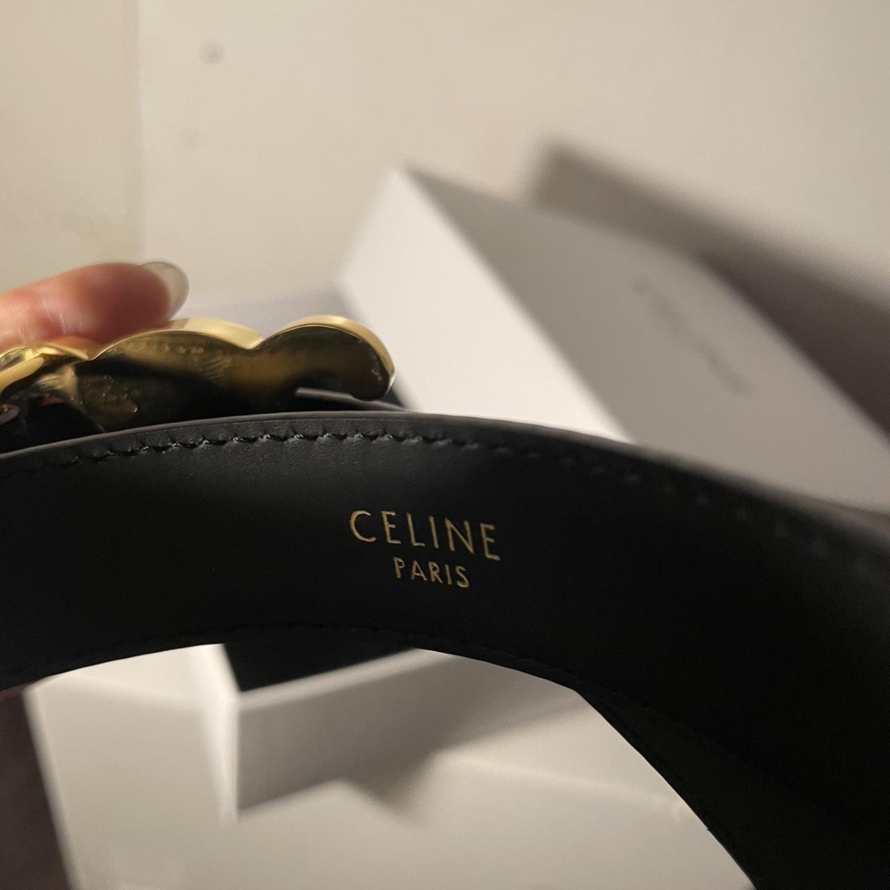 Celine Triomphe Belt - Black 85cm Gold... - Depop