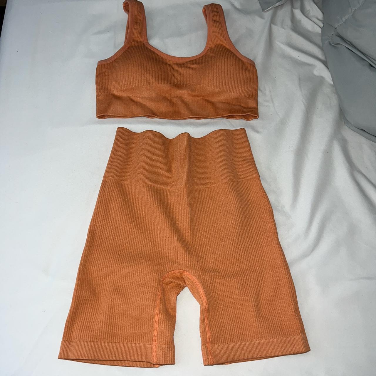 orange gym workout set !! fits size small stretchy... - Depop
