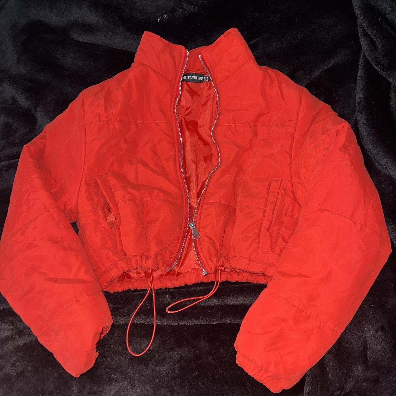 Prettylittlething red cropped puffer jacket fits... - Depop