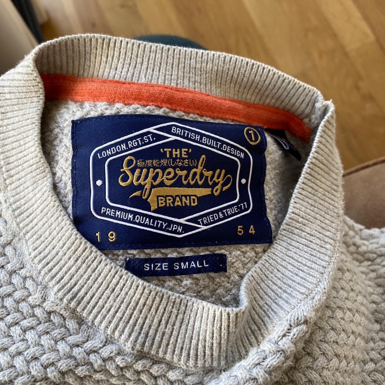 Superdry Men's Grey and Cream Jumper | Depop