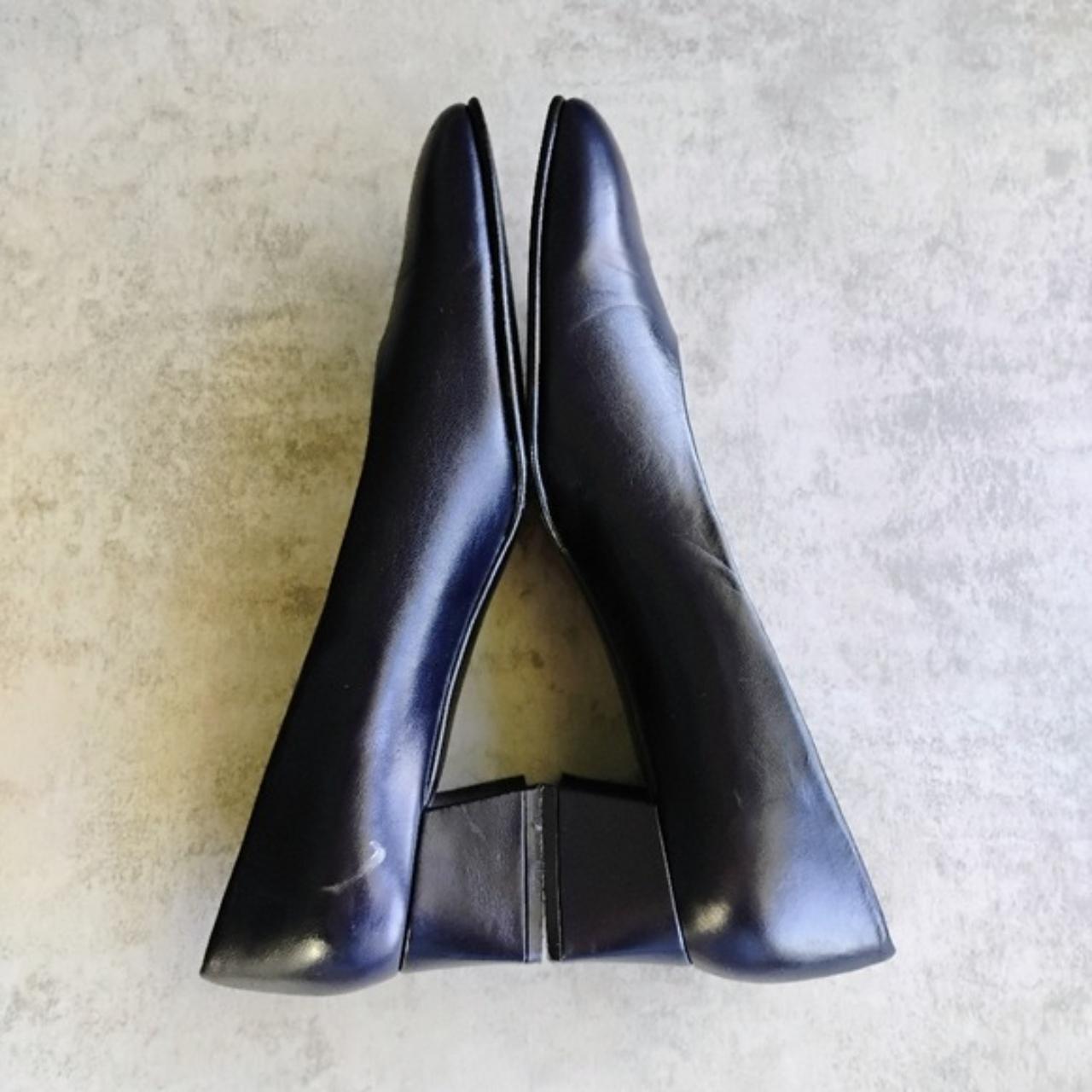 Etienne Aigner Navy Blue Leather Slip On Square Toe... - Depop