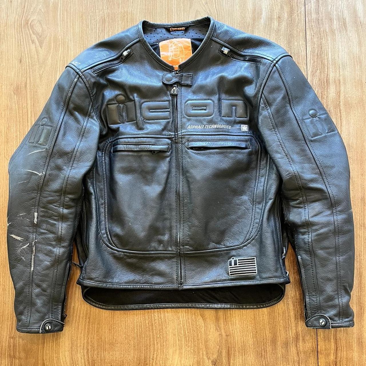 Vintage Icon Leather Motorcycle Jacket Medium... - Depop