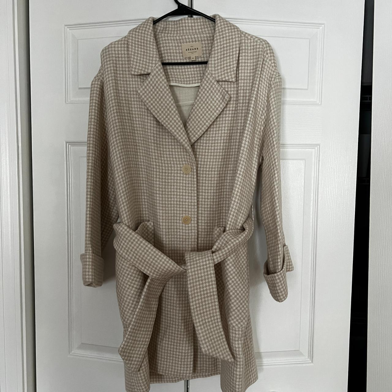 Sezane cream-colored plaid trench coat. This is a... - Depop