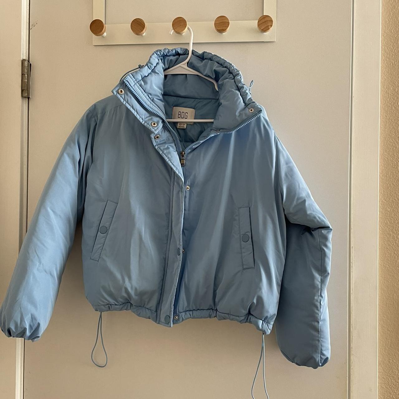 Baby blue puffer waterproof rain jacket from urban... - Depop