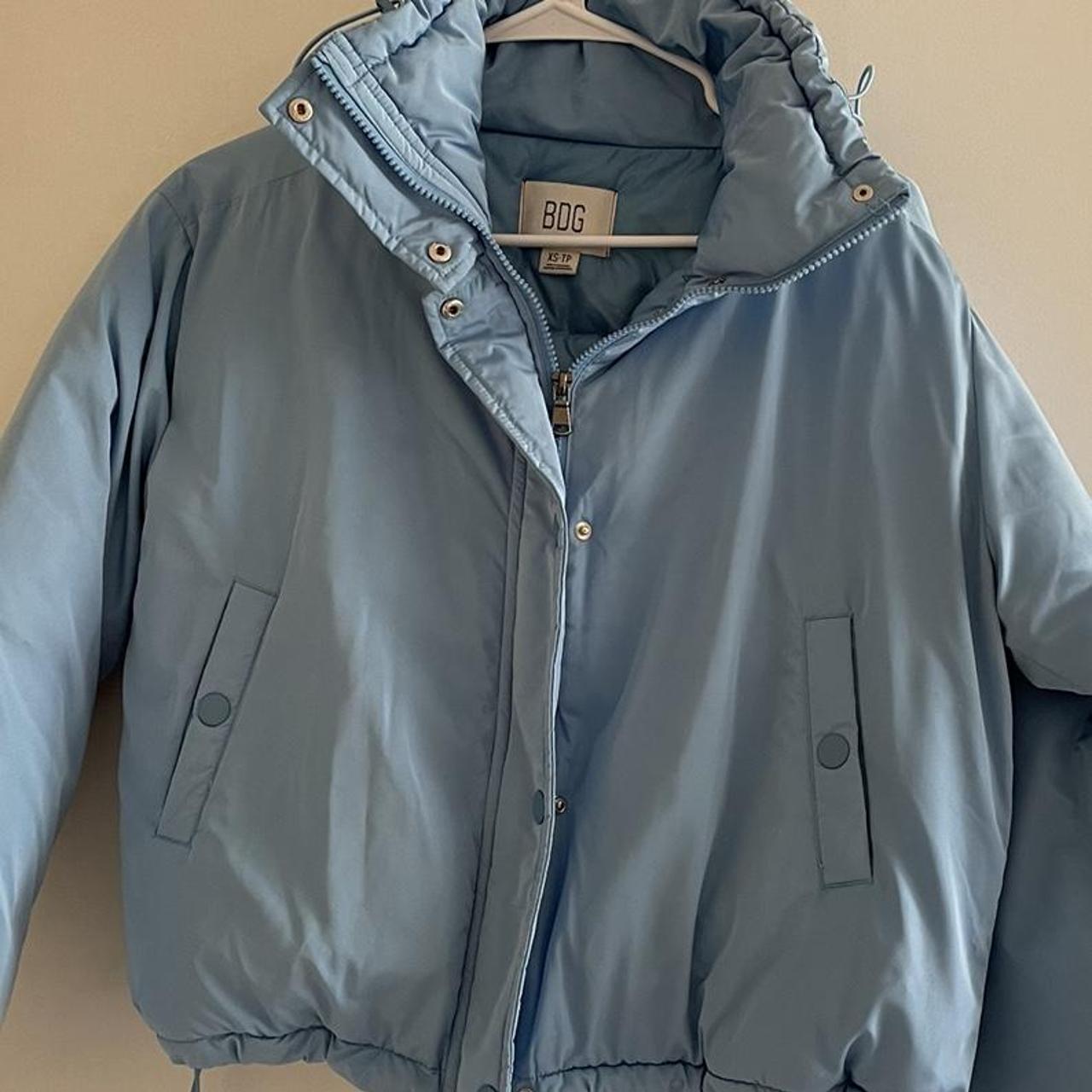 Baby blue puffer waterproof rain jacket from urban... - Depop