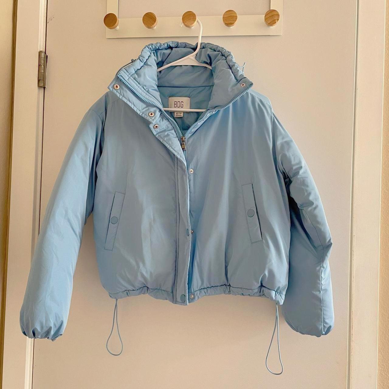 Baby blue puffer waterproof rain jacket from urban... - Depop