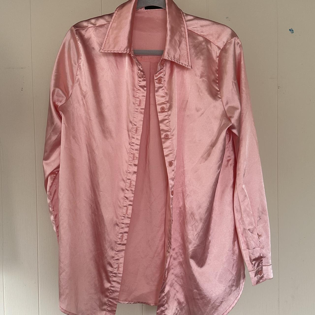 pink satiny button up top pretty little thing light... | Depop