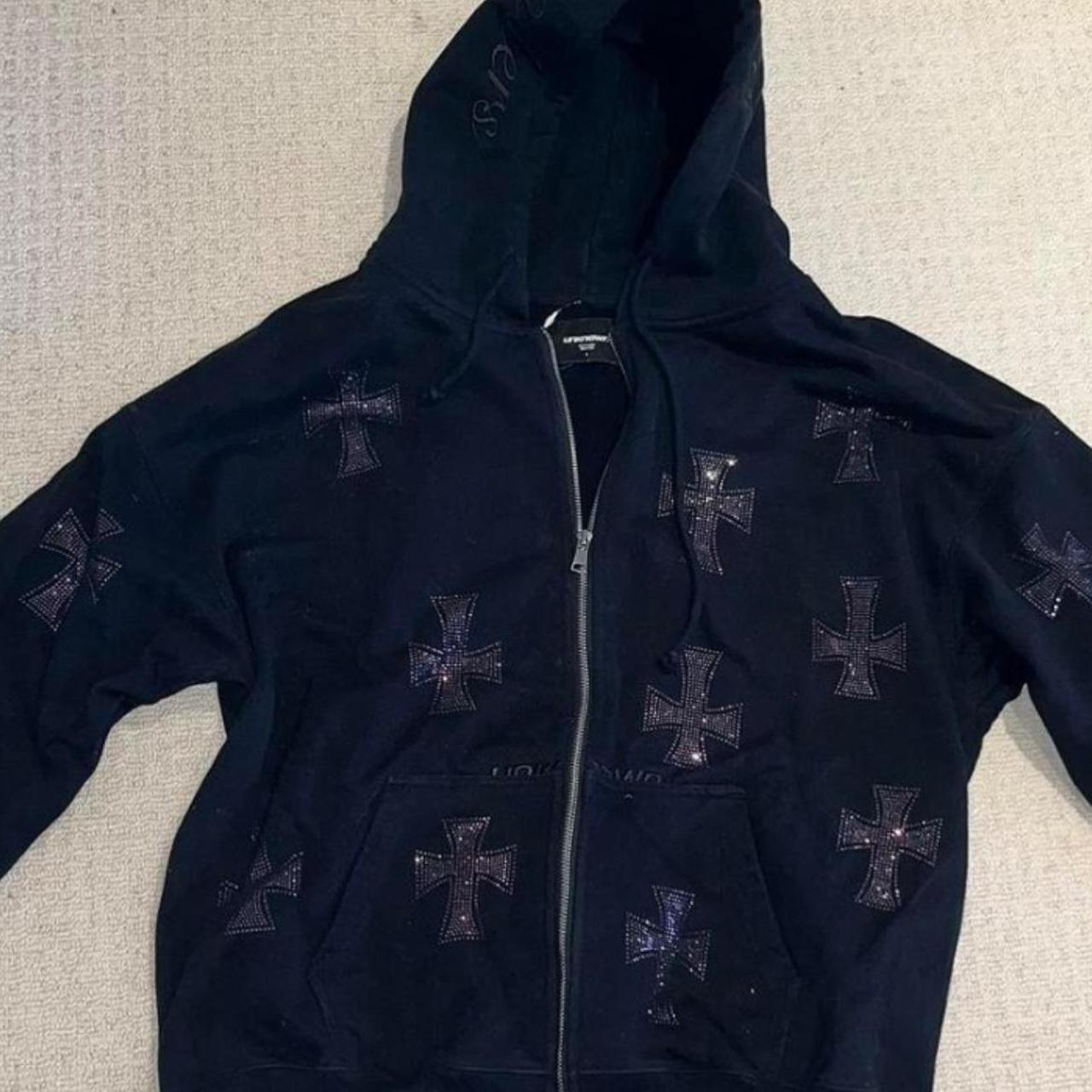 black and purple unknown london zip up hoodie not... - Depop