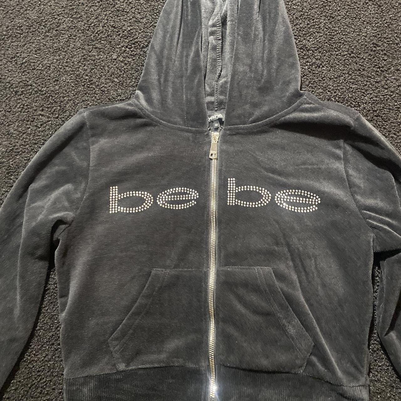 Black cute cropped Bebe rhinestone zip up hoodie... - Depop