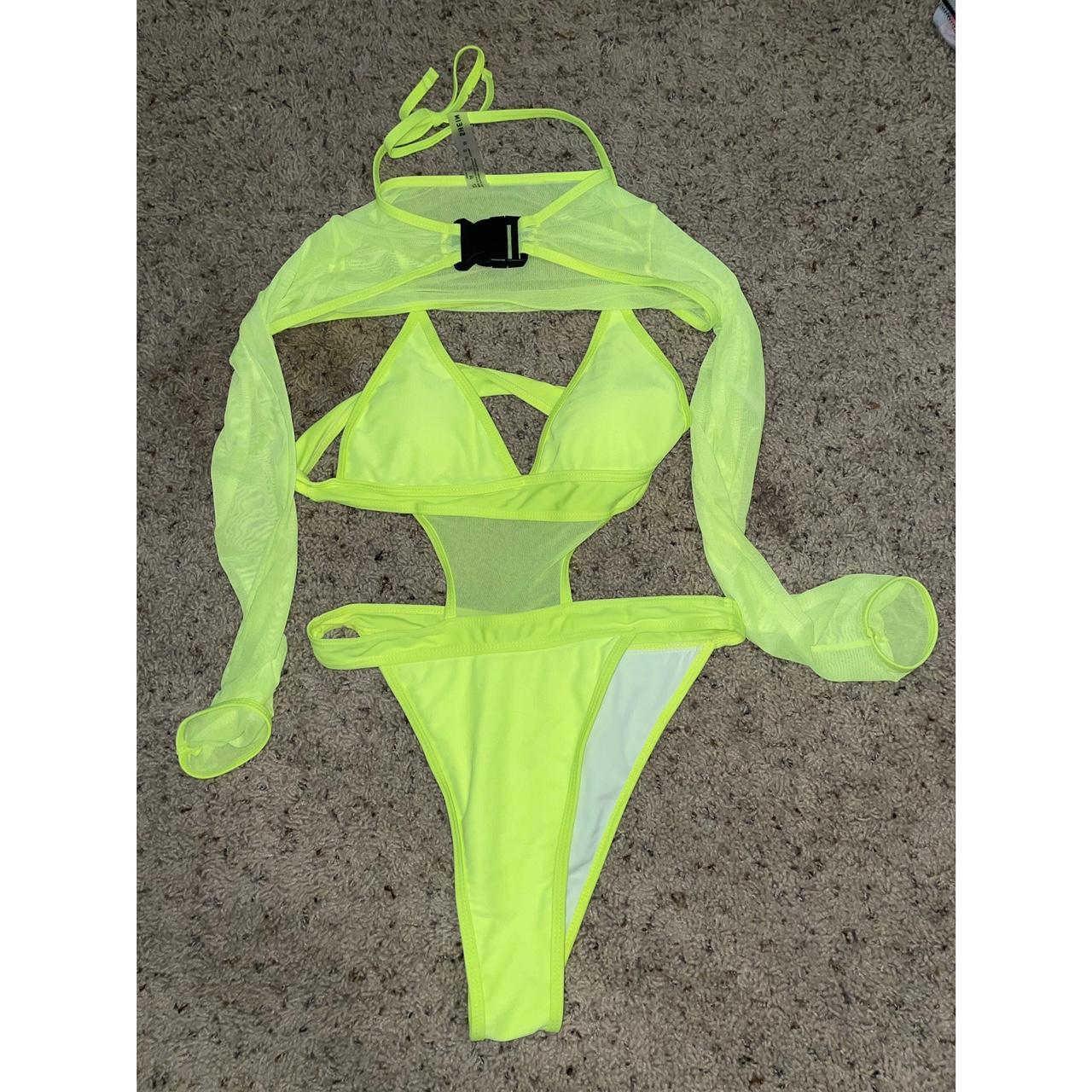 Neon yellow rave fit Never worn - Depop