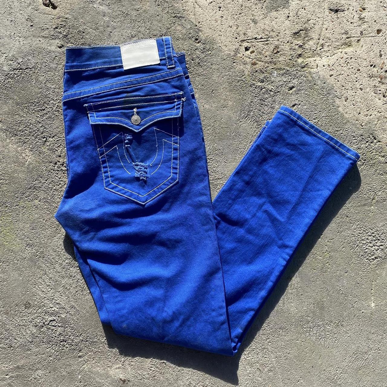 True Religion Blue Skinny Straight Leg Jeans Size 36... - Depop