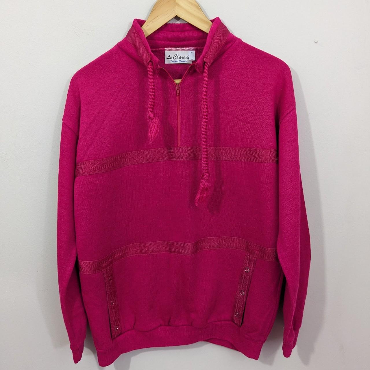 Vintage Le Charade Hot Pink 1/4 Zip Sweatshirt -... | Depop