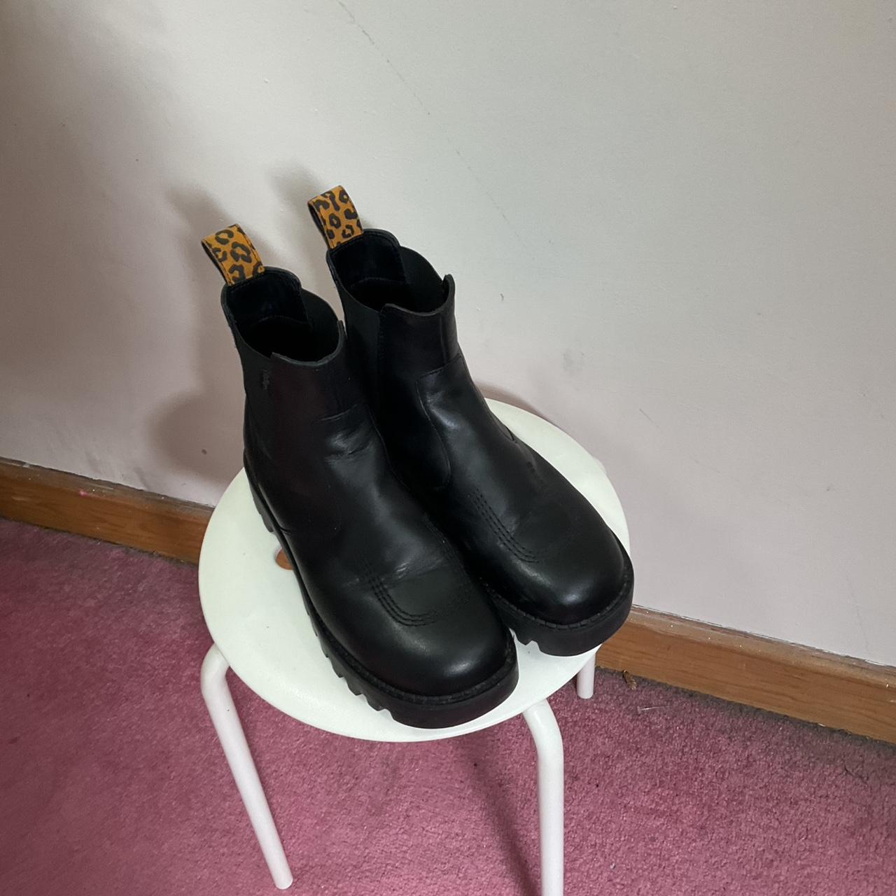Black Kickers ankle chunky boots with leopard print... | Depop