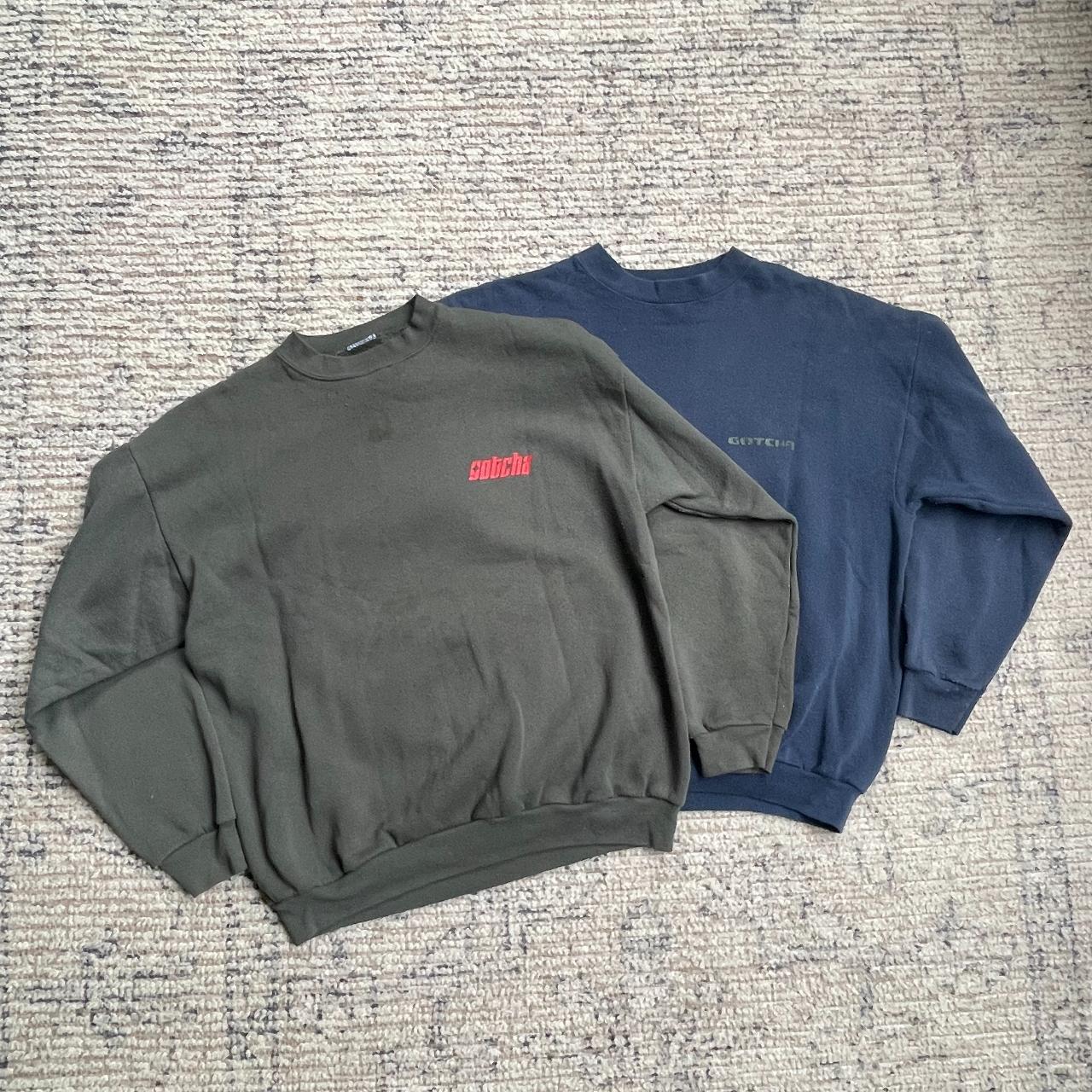 Gotcha Men's Navy and Green Jumper | Depop