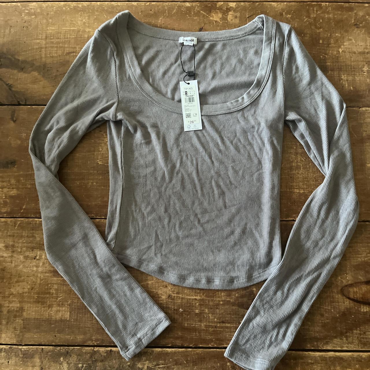 Grey Ribbed Long Sleeve - Depop