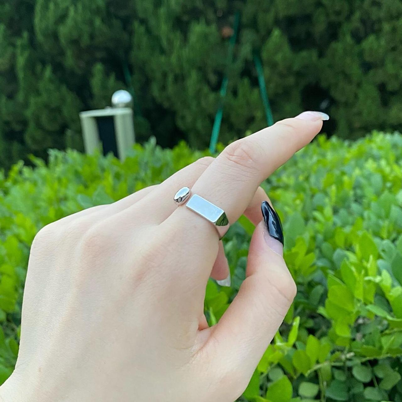 925 Sterling Silver Open Block Ring - Adjustable... - Depop