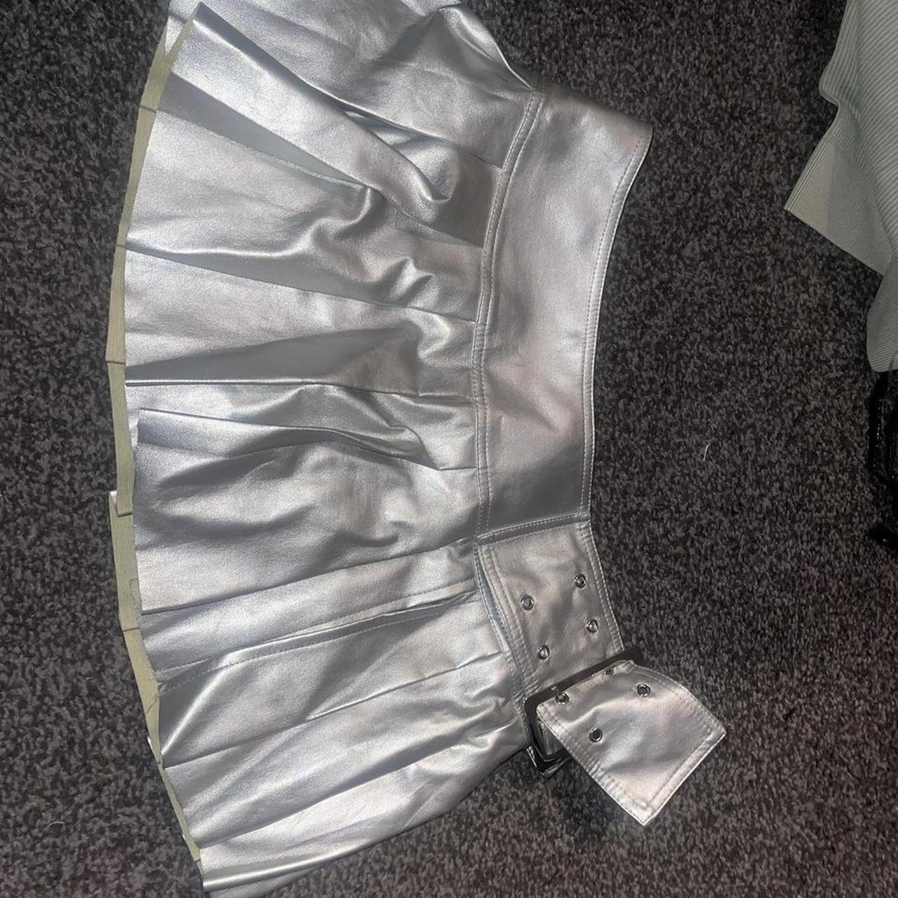 Metallic silver micro mini pleated skirt Never worn... - Depop