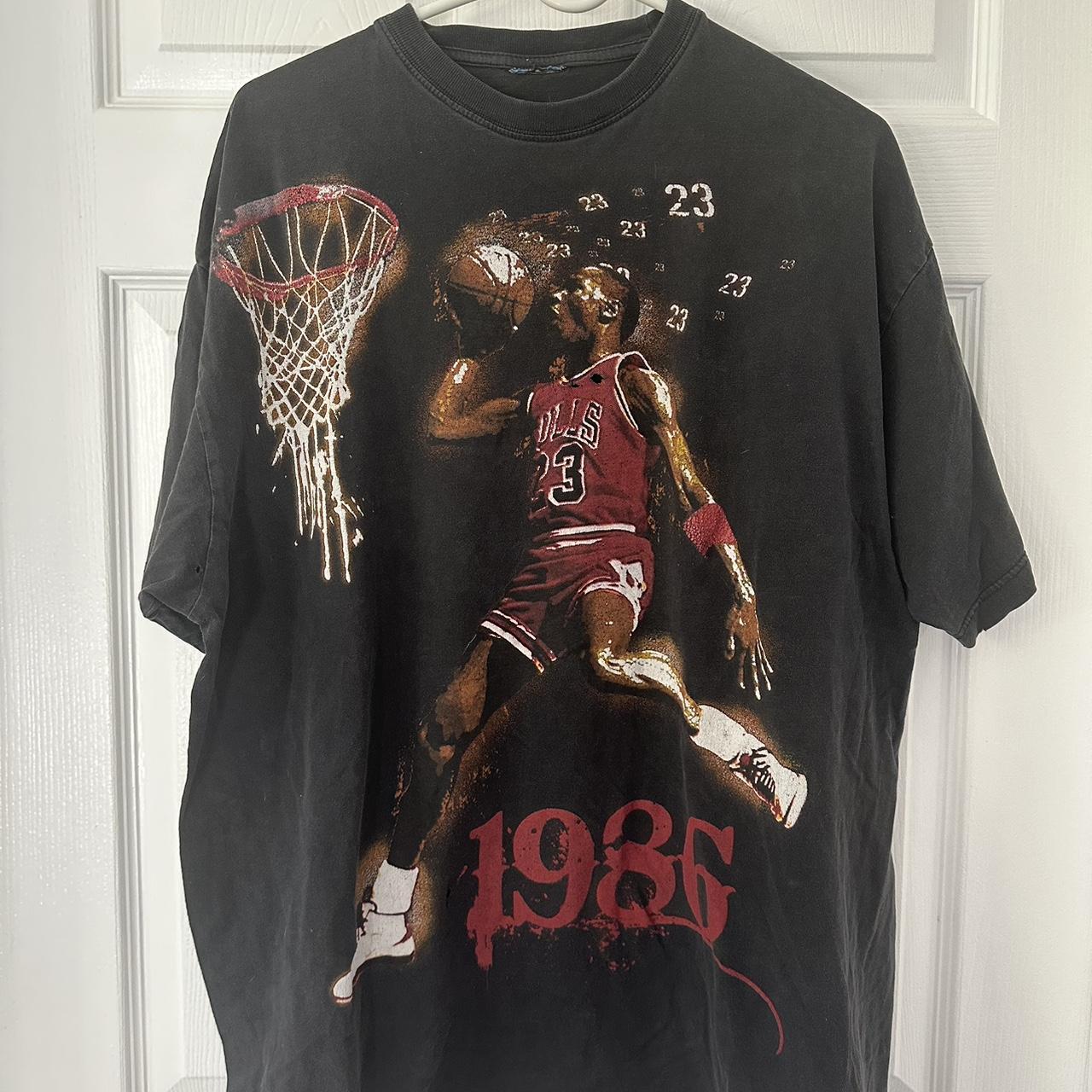 y2k jordan shirt couple holes in the graphic - Depop