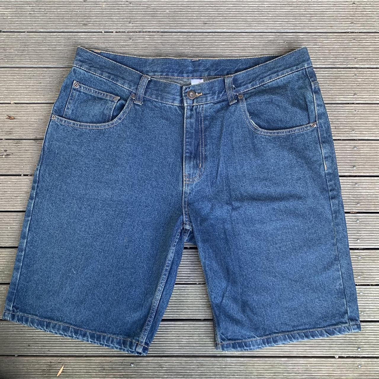Baggy dark blue denim jorts - Depop