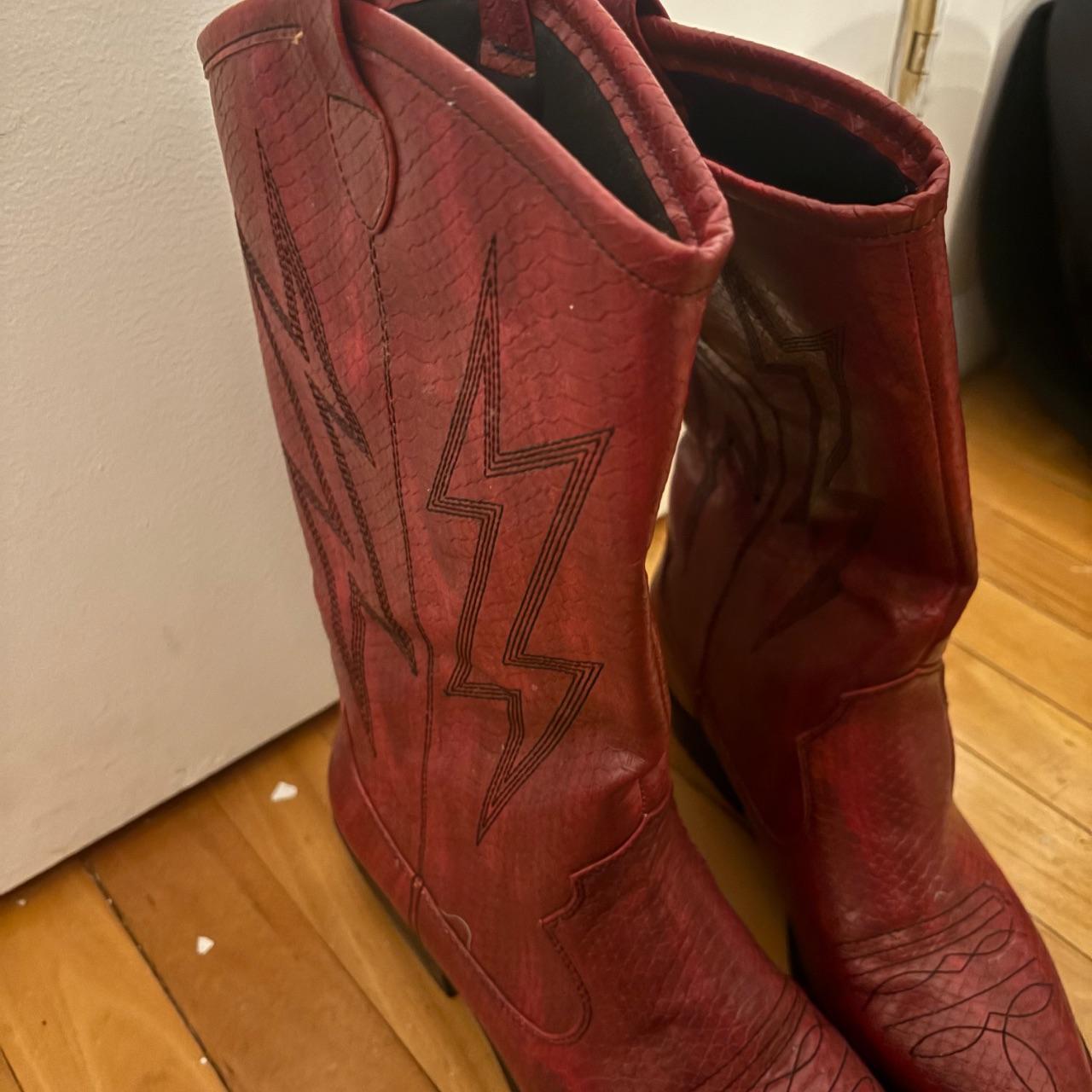 12th Tribe Red Cowgirl Boots Slip ons. Lightly used... - Depop