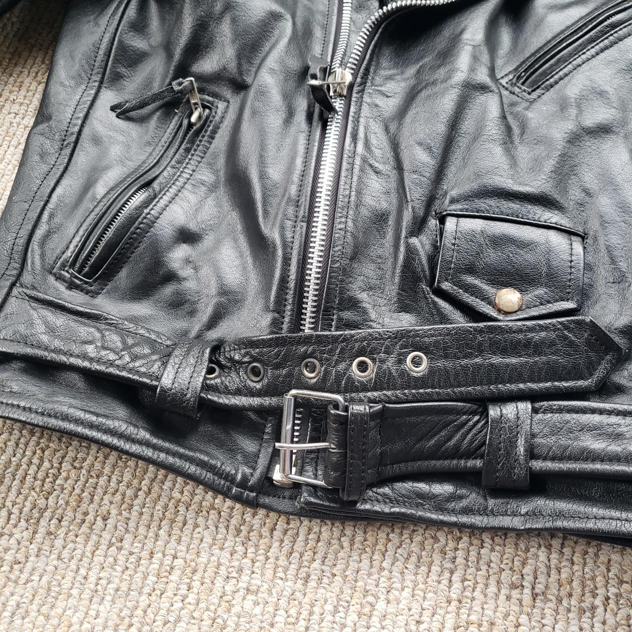 Classic Black Leather Motorcycle Jacket Perfecto... - Depop