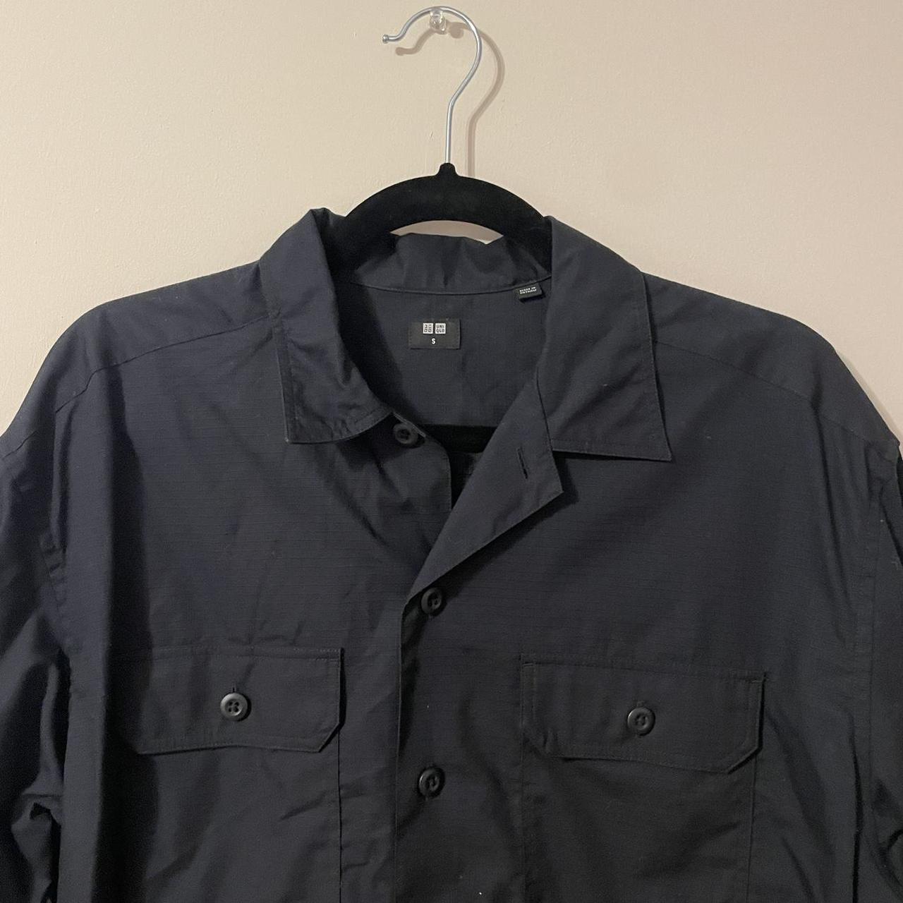 uniqlo black work jacket size small fits baggy - Depop