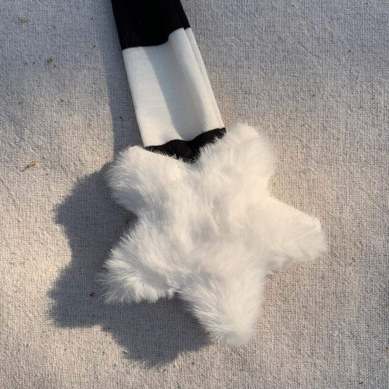 Y2k striped thin scarf with fluffy furry stars for... - Depop
