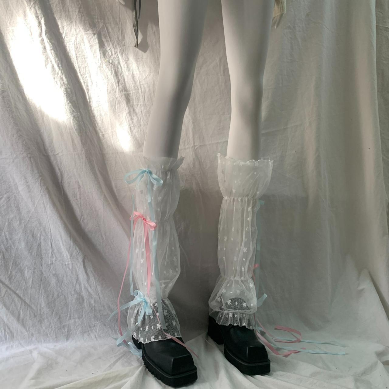 Y2k net tides white leg warmers, summer leg... - Depop
