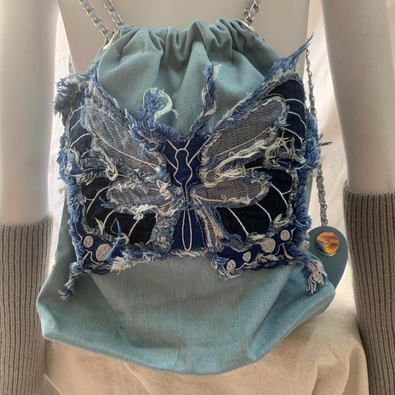 y2k CUTE denim butterfly backpack, dopamine outfit... - Depop