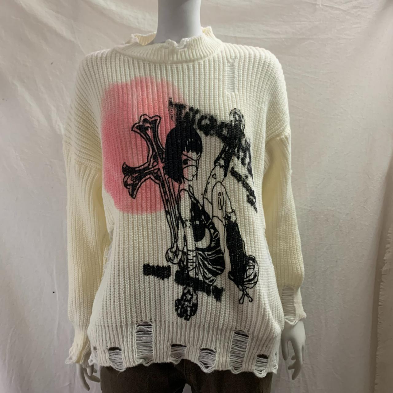 00S punk print punk top, white rock sweater(Top... - Depop