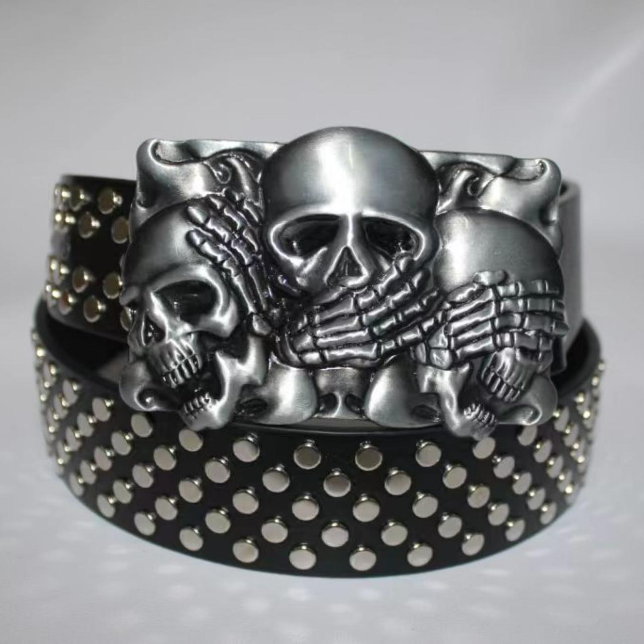 2000 00s claw bucklet rock belt, punk belt,... - Depop