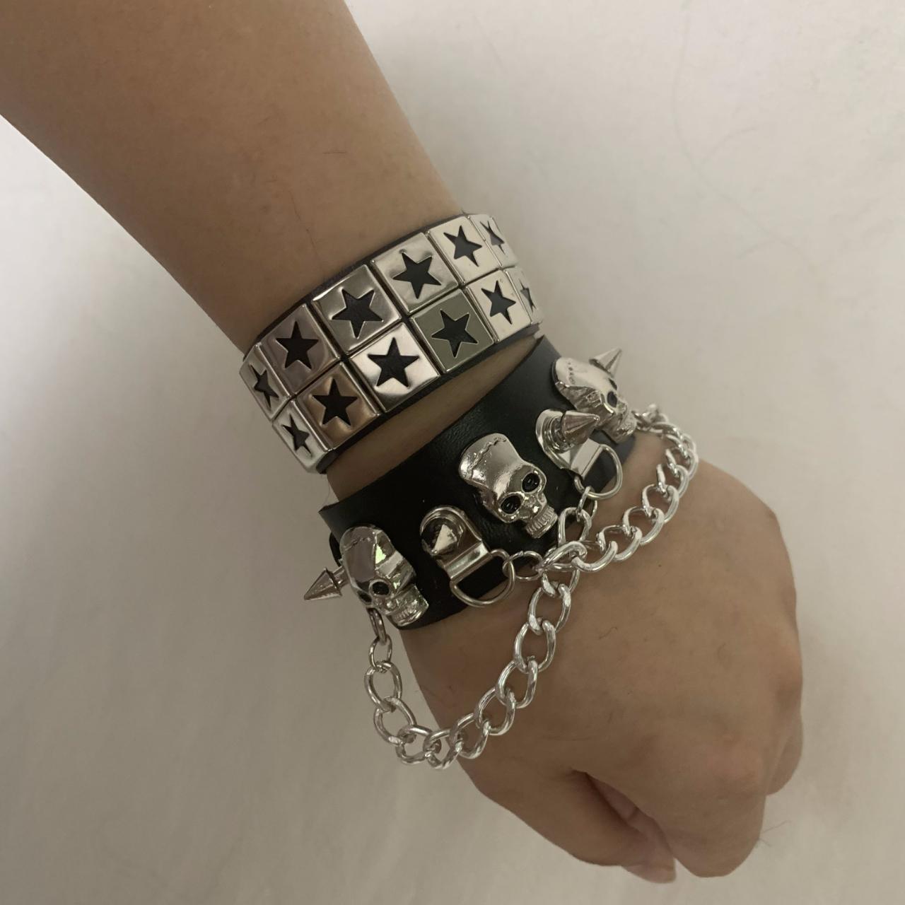 Y2k style grunge punk bracelet, 2 pieces... - Depop