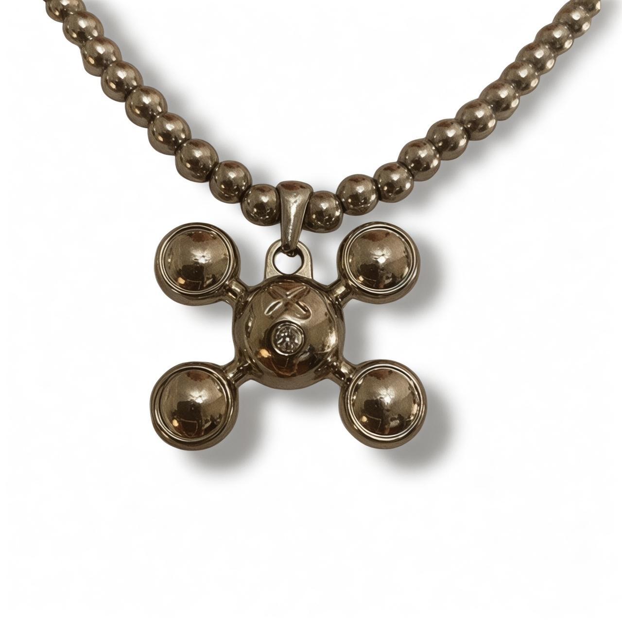 Y2K Homer Style Silver pendant Chain with bead... | Depop