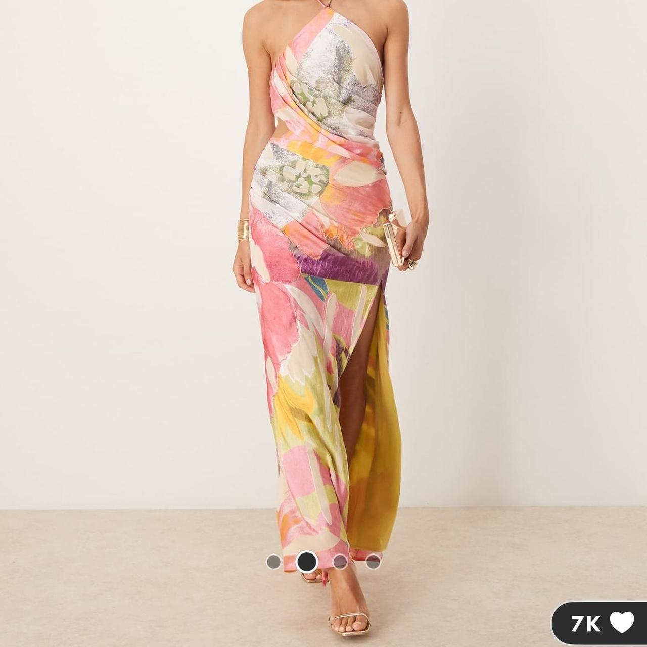 Multi-coloured maxi dress with a touch of elegance... | Depop