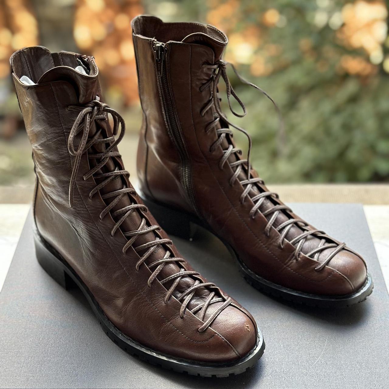 Italian Leather Lace Up Combat Boots Wide laces... - Depop