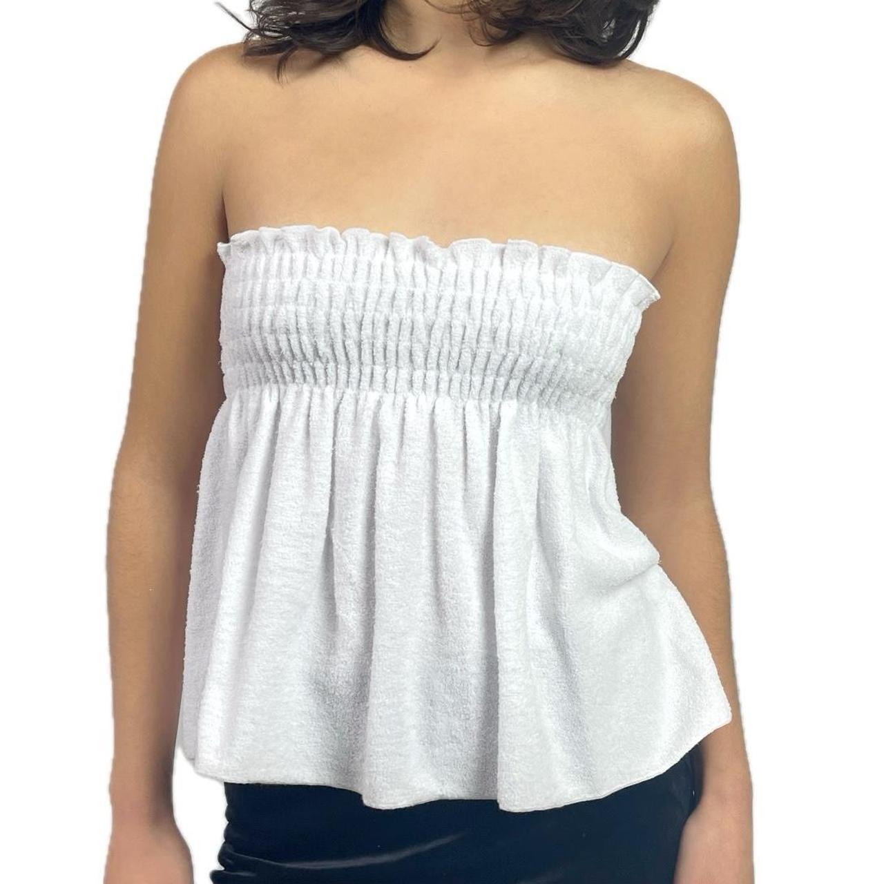White 2000's terry cloth tube top by glam 10/10... - Depop