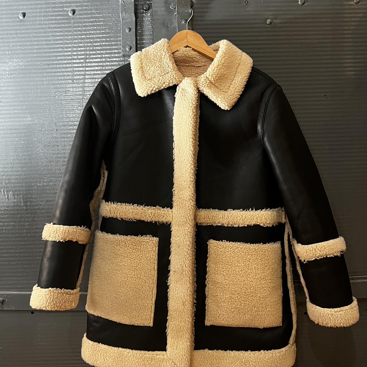 Top shop faux leather shearling coat - Depop