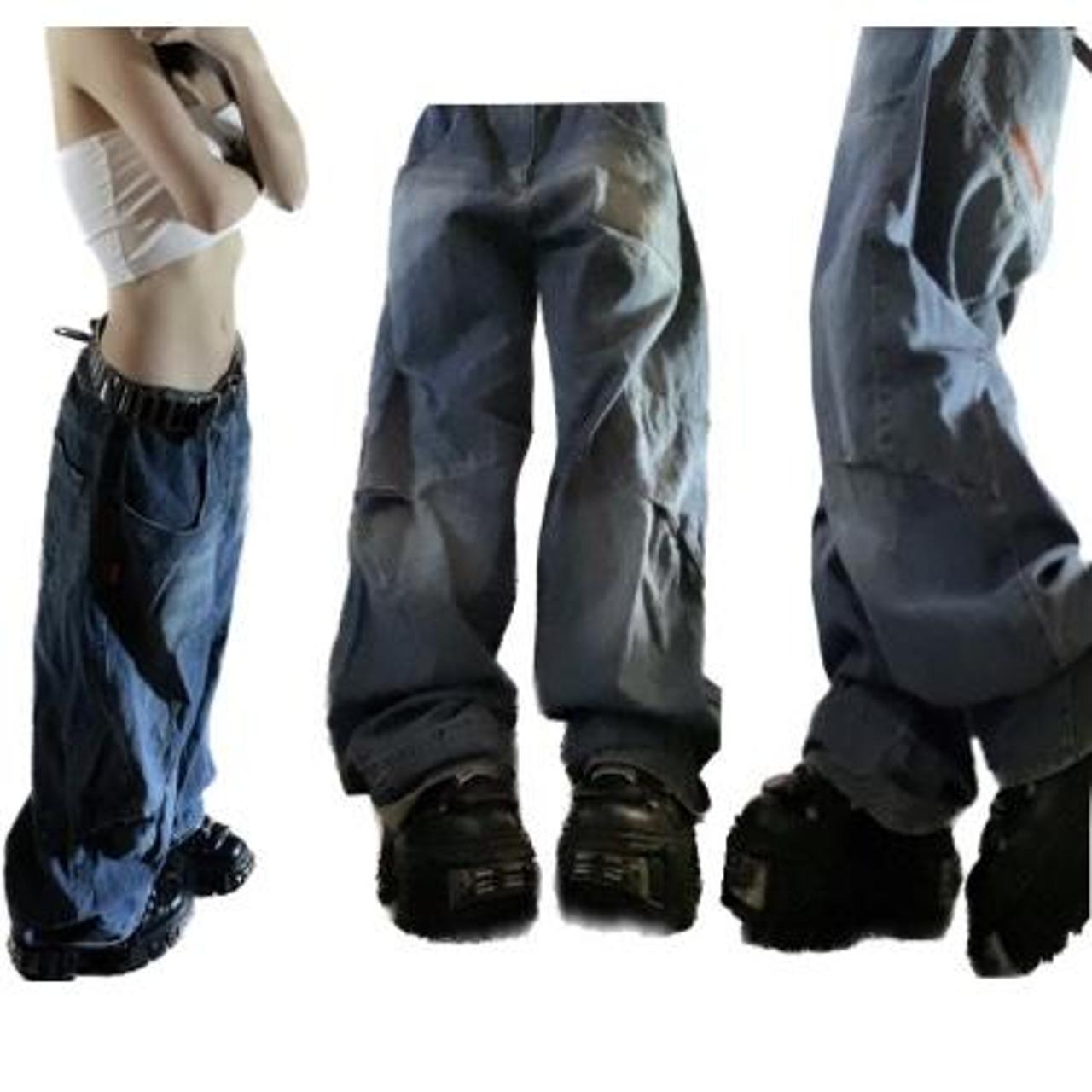 crazy baggy jeans denim wide leg super big pockets... - Depop