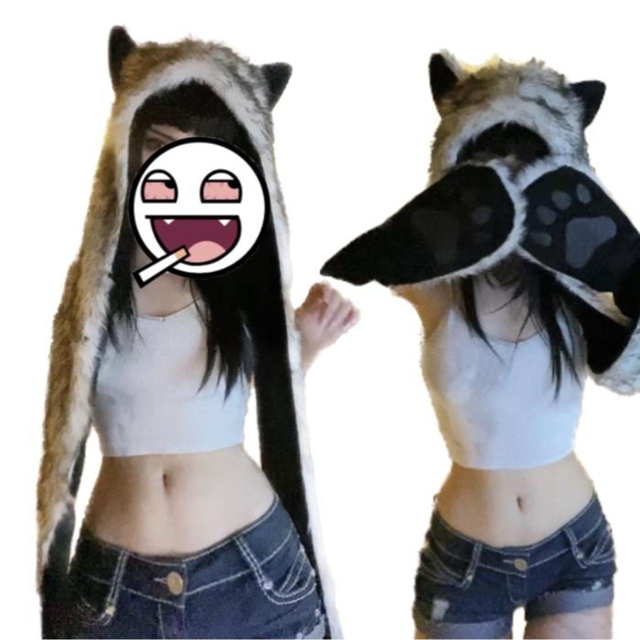 hot topic scene kid wolf furry fuzzy long mitten hat... - Depop