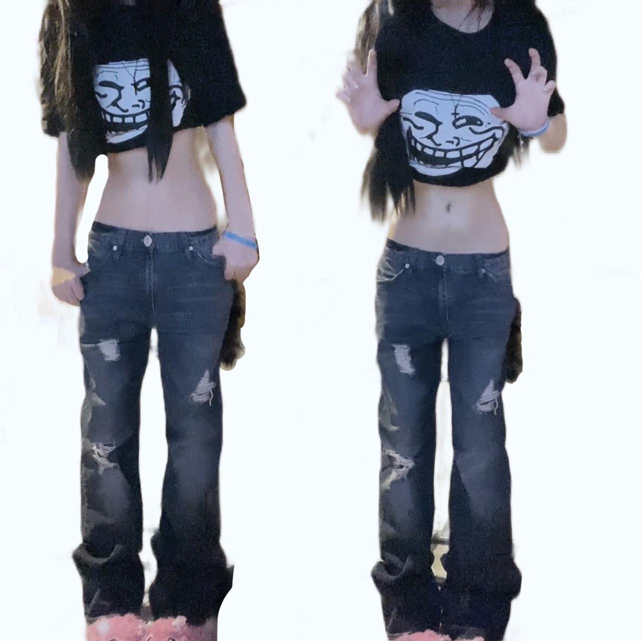 baggy emo ripped jeans flared straight fit baggy... - Depop