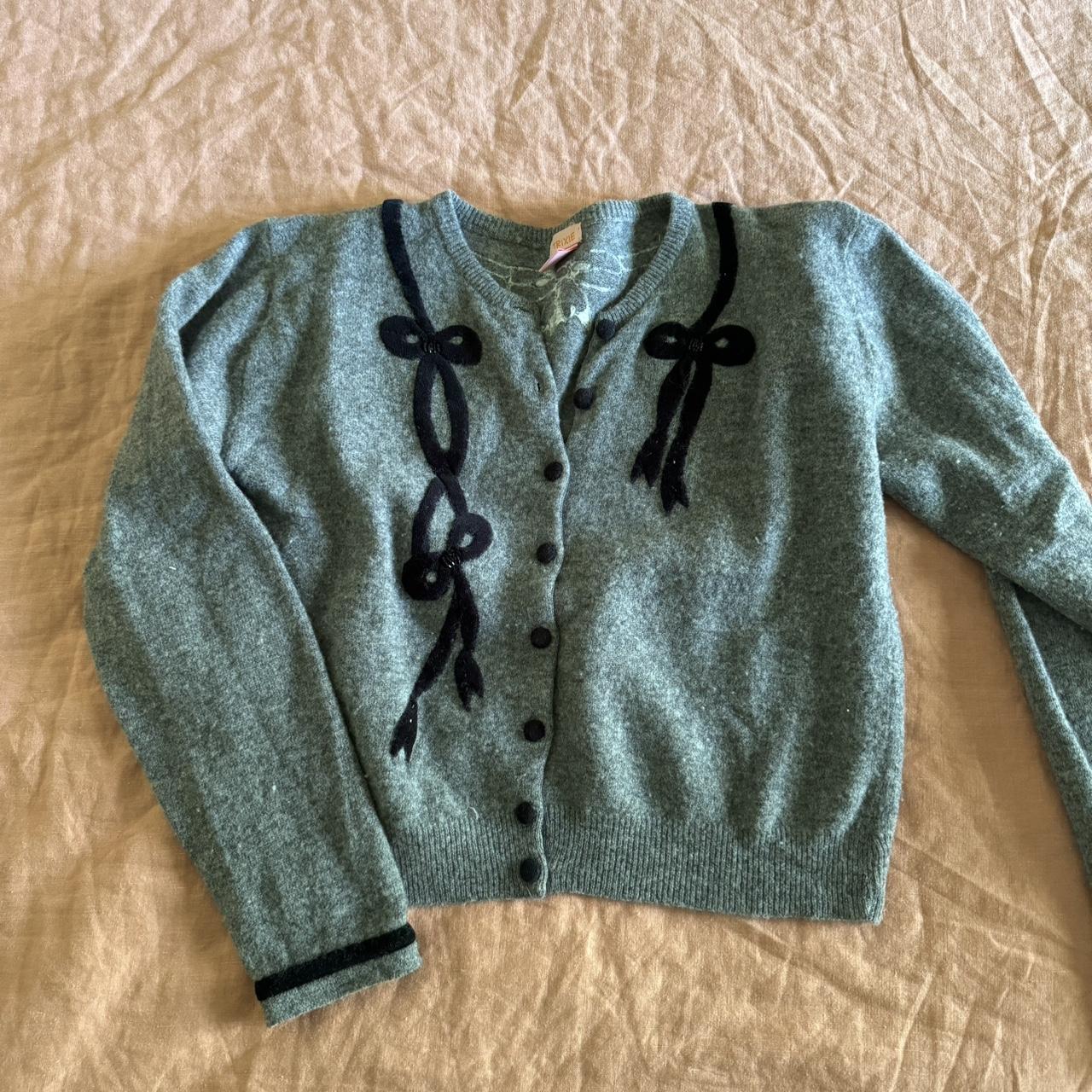 wool cardigan with velvet bow details! so cute and... - Depop